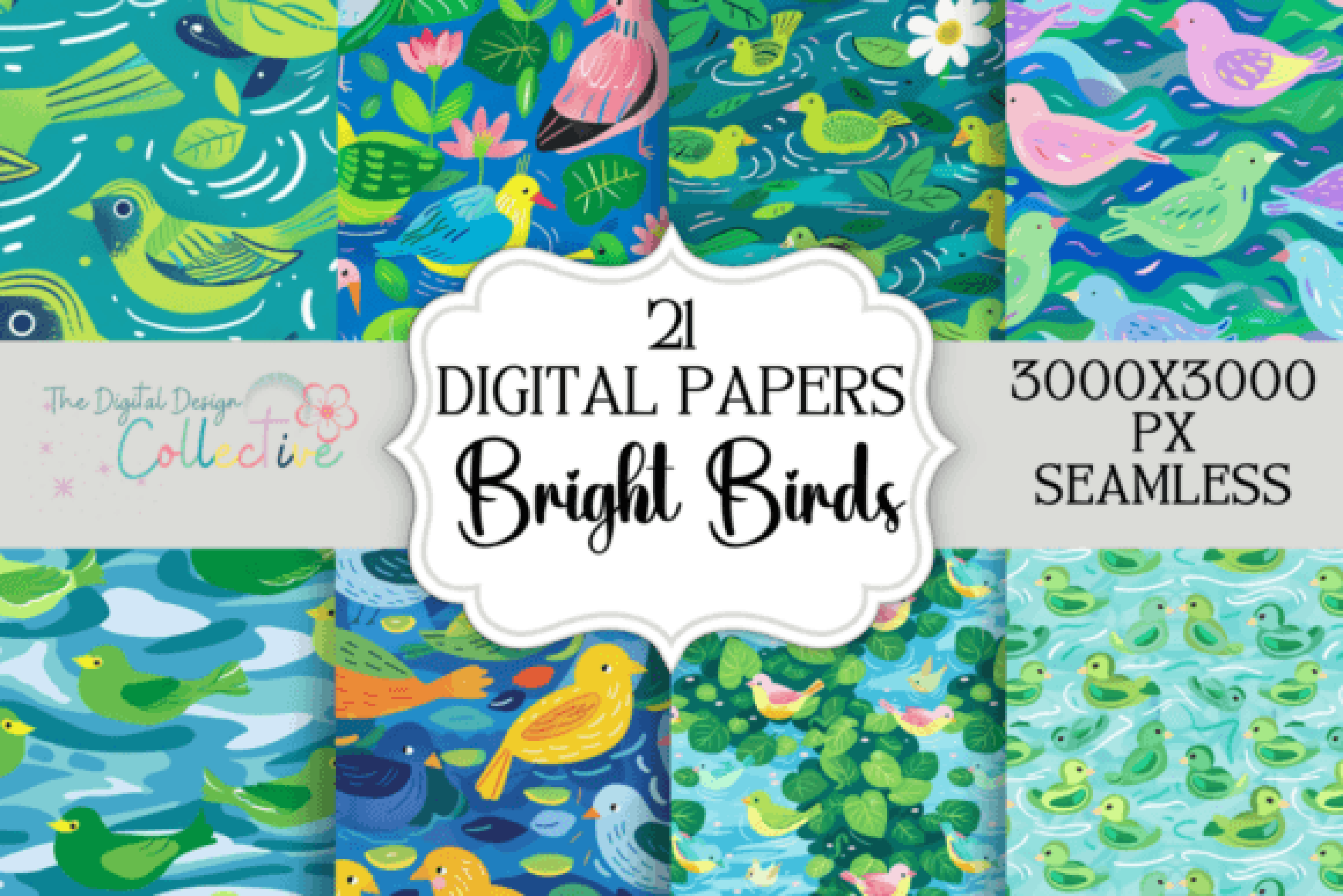 Seamless Bright Birds Digital Paper