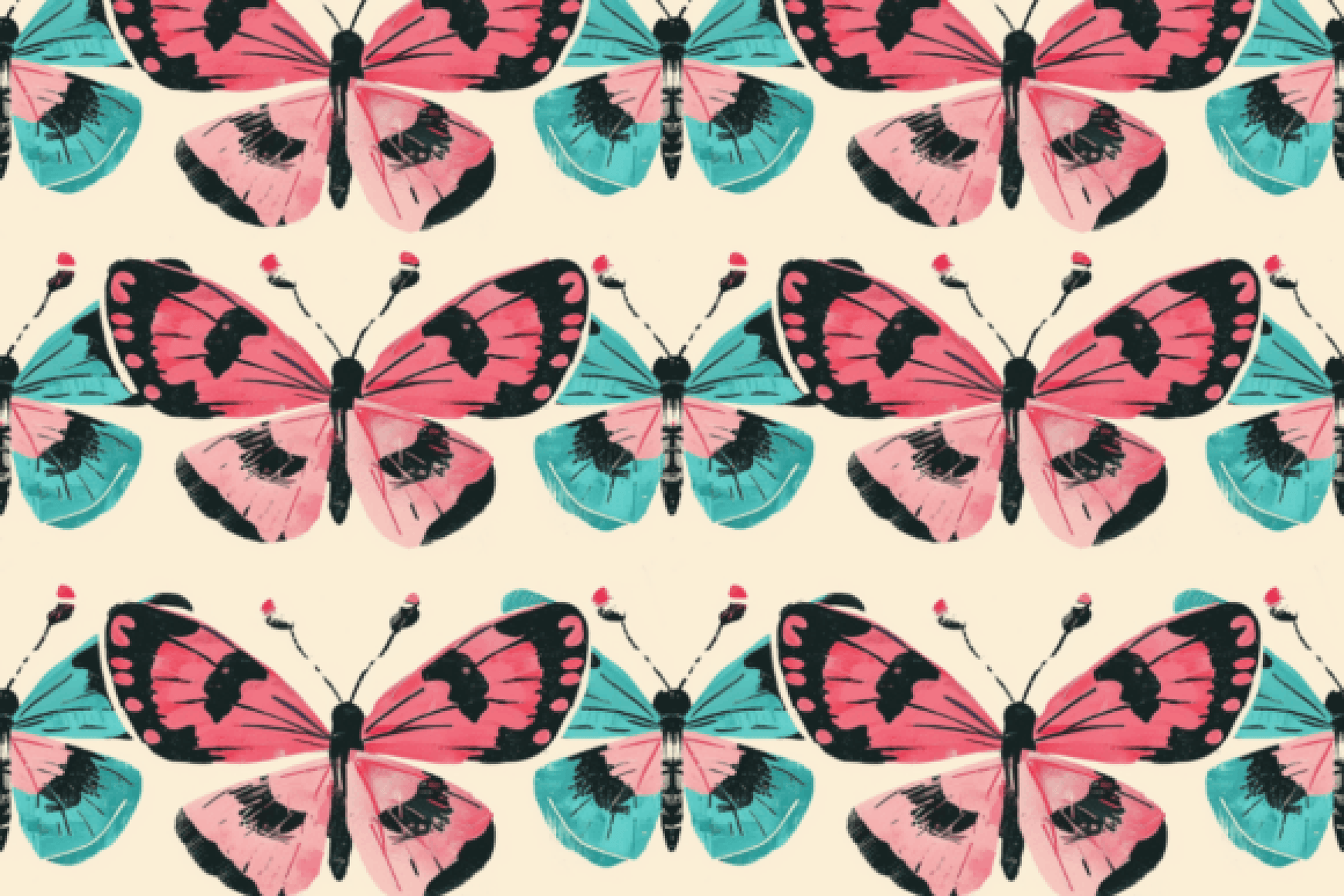 Seamless Pink & Teal Butterfly Patterns Digital Paper