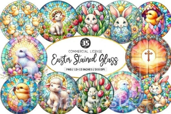 Stained Glass Easter Clipart Bundle