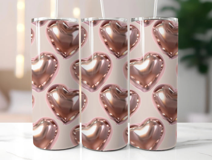 Metallic Rose Gold Hearts Tumbler Wrap