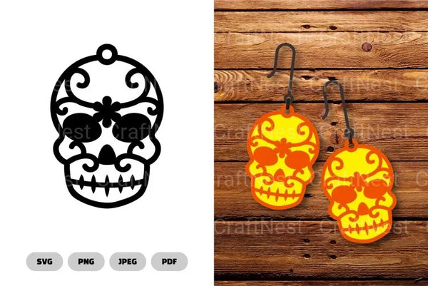 Sugar Skull Earring SVG Bundle Clipart