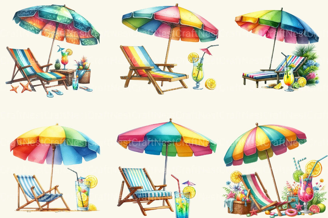 Summer Beach Umbrella Clipart Bundle