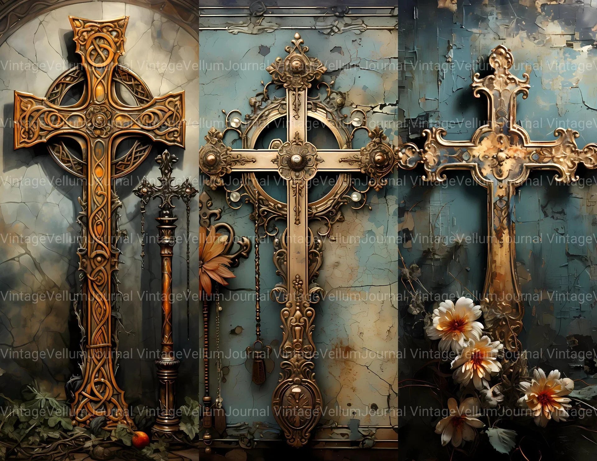 Stylized Crosses Junk Journal Pages