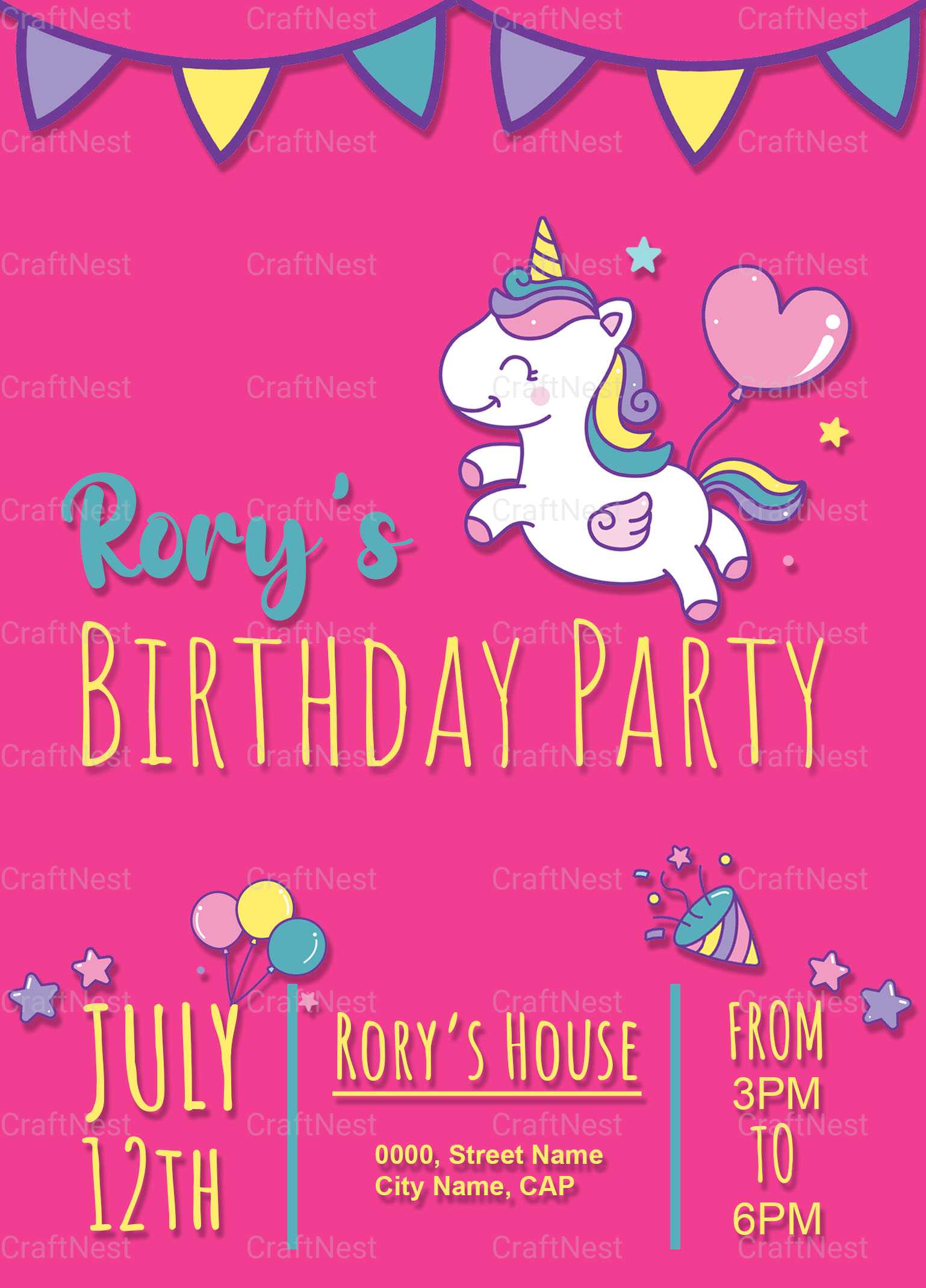 Unicorn Birthday Card Printable
