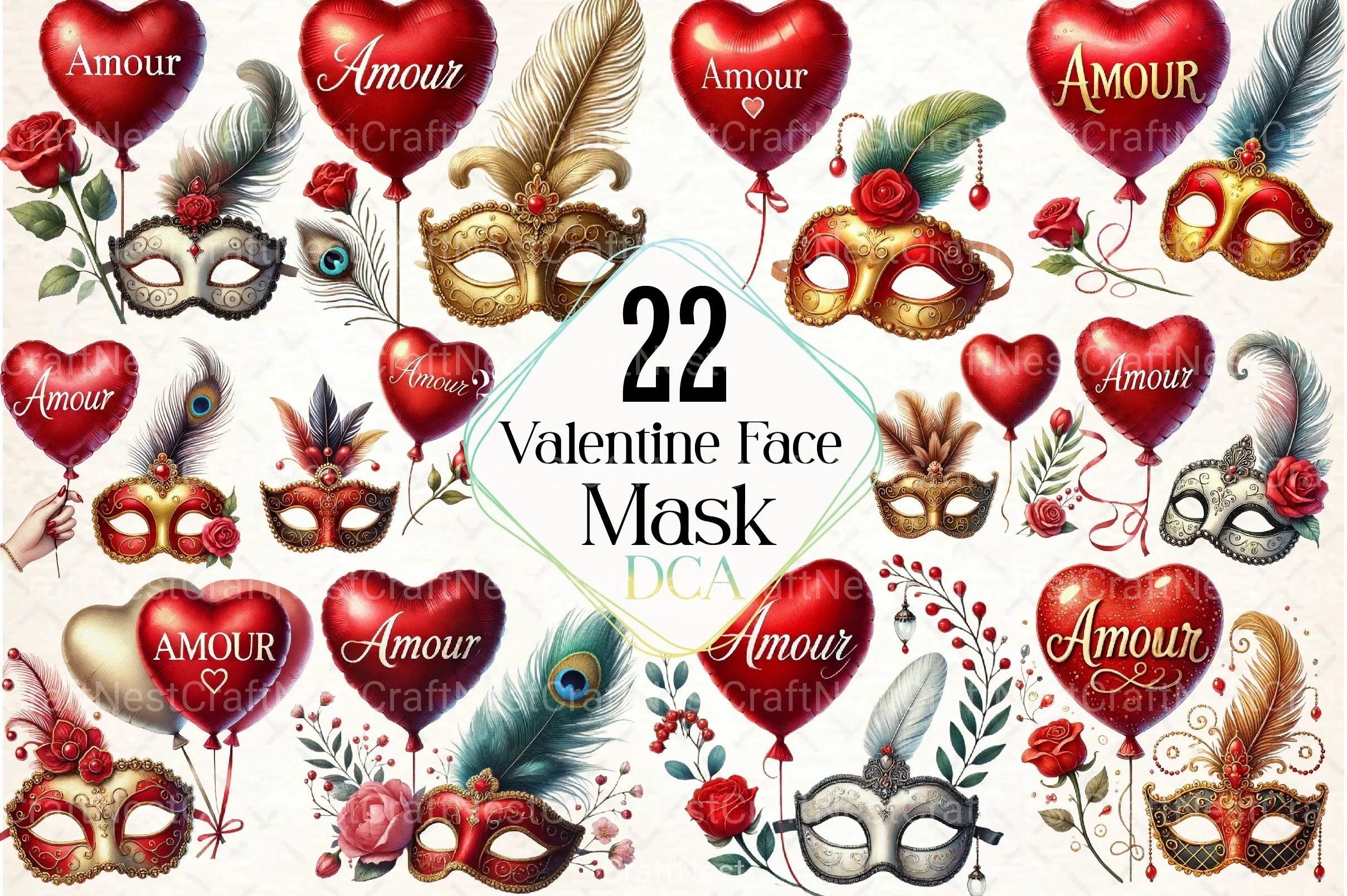 Valentine Face Mask Clipart Bundle