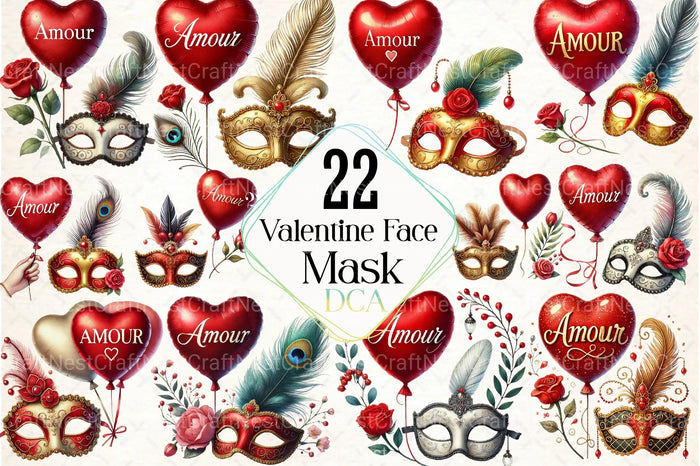 Valentine Face Mask Clipart Bundle