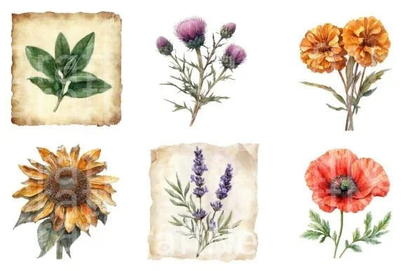 Vintage Botanical Paper Clipart Bundle