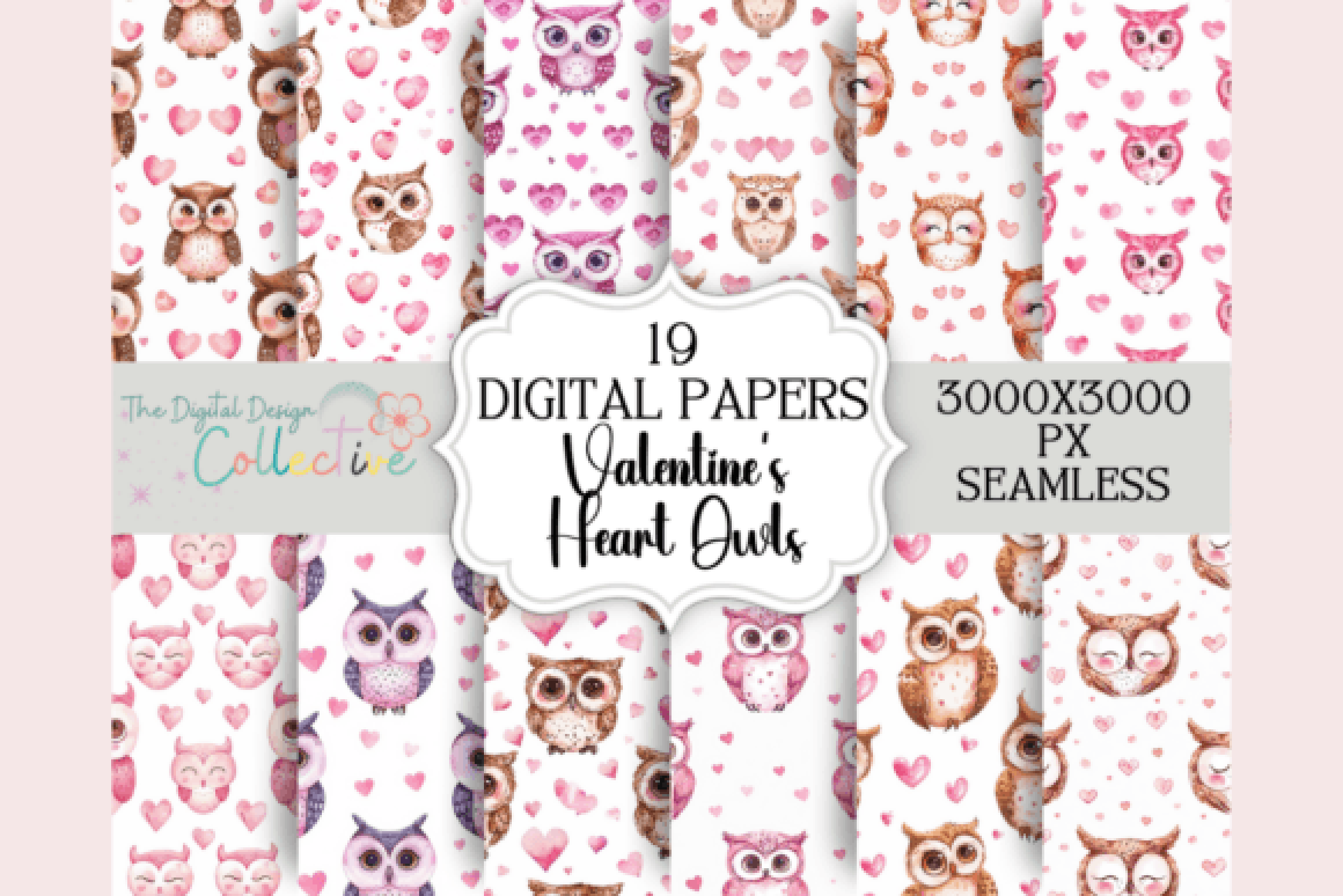 Charming Hearts Owl Digital Paper