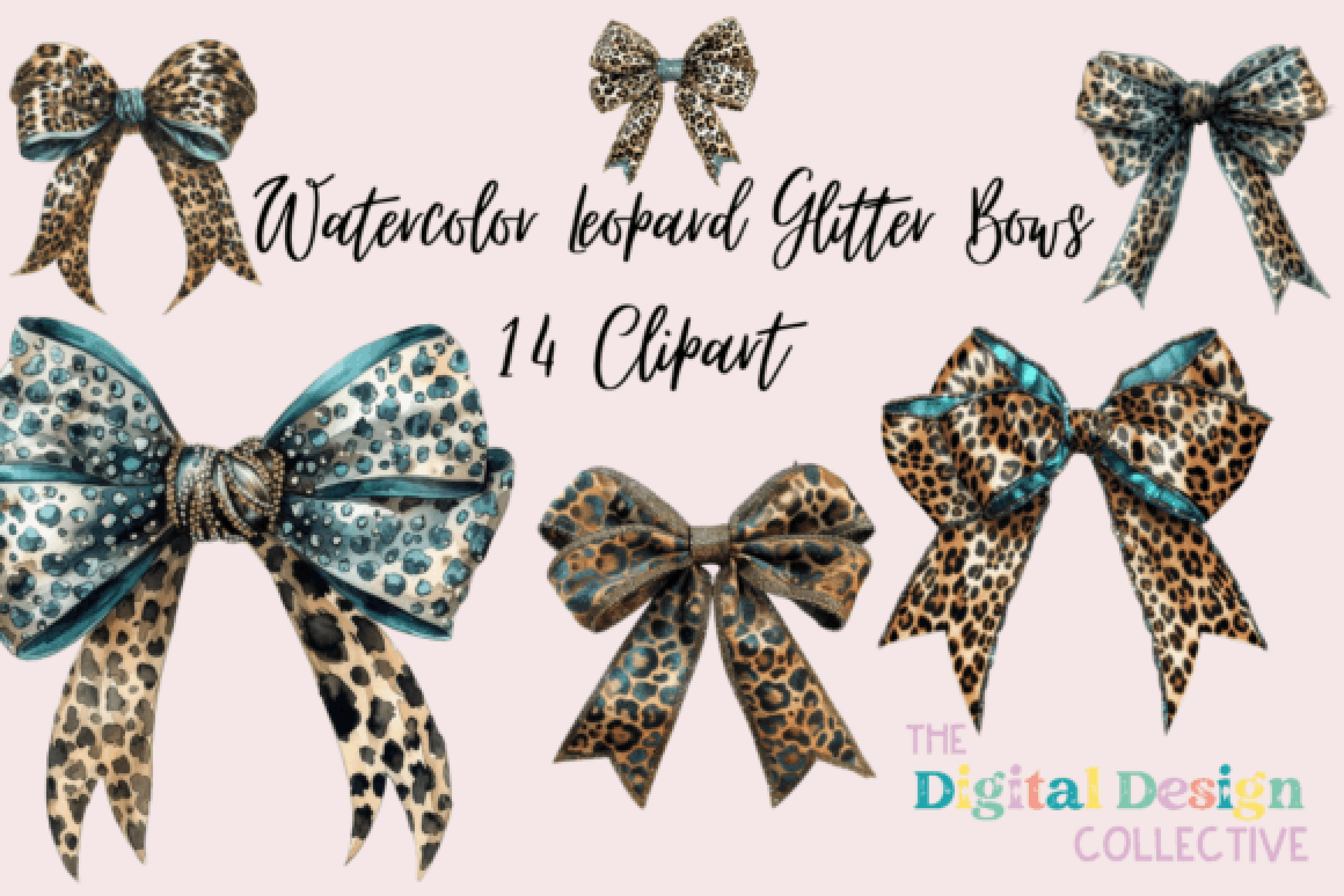 Leopard Glitter Bows Clipart Bundle