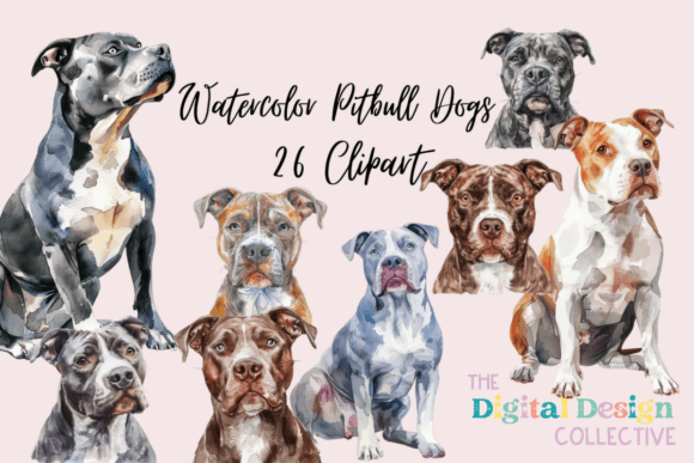 Charming Pitbull Dog Clipart Bundle