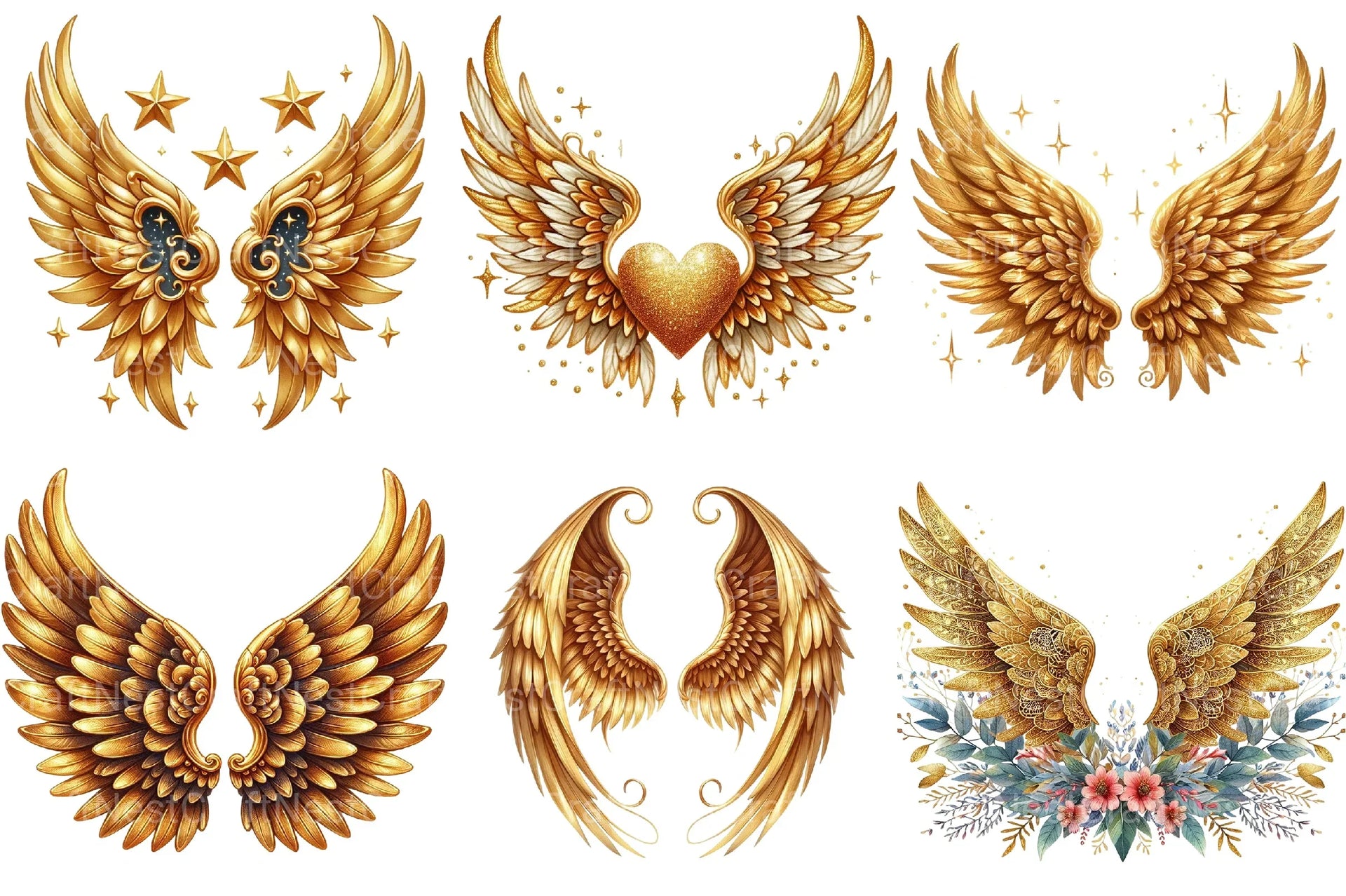 Gold Angel Wings Clipart Bundle