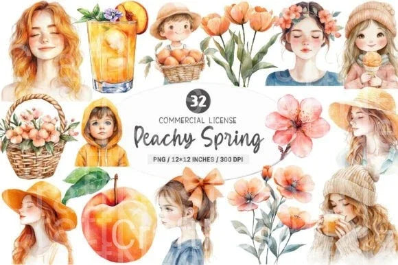 Peachy Spring Clipart Bundle