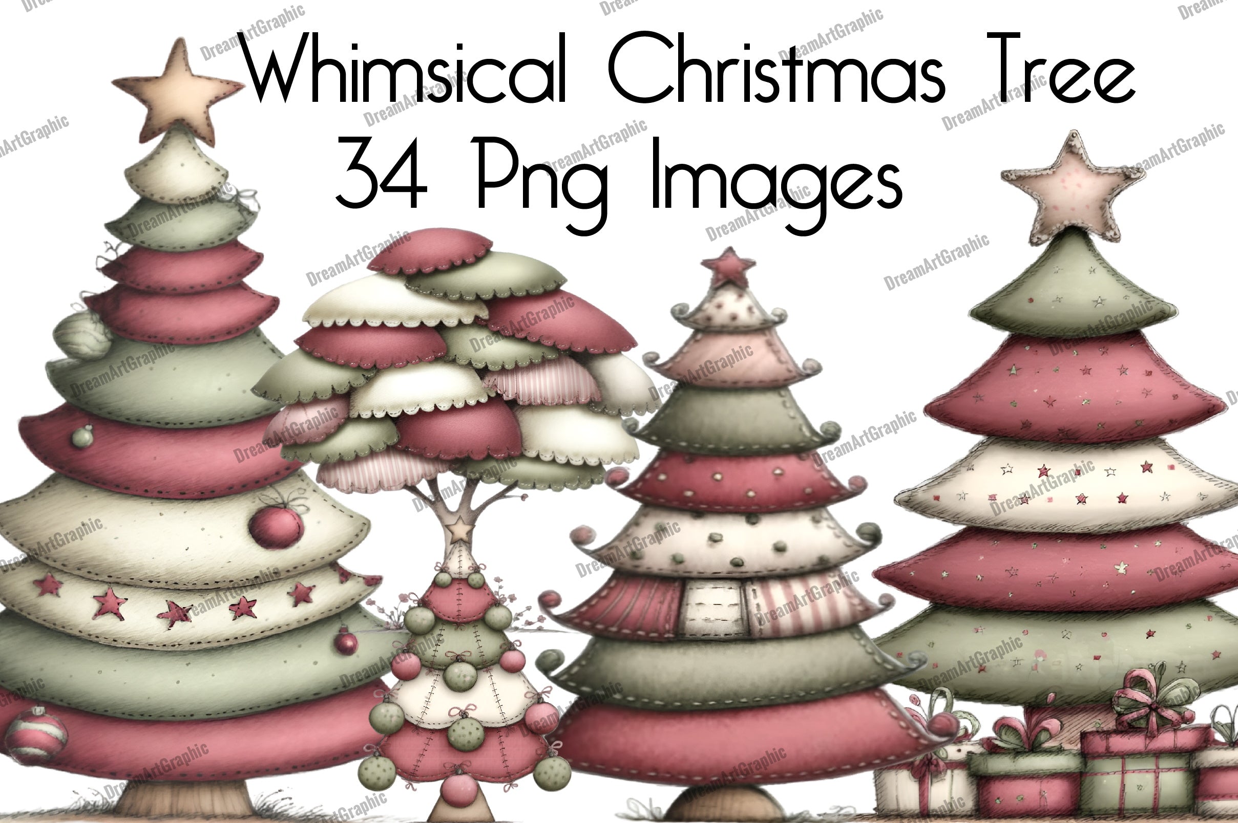 Whimsical Christmas Tree Clipart Bundle