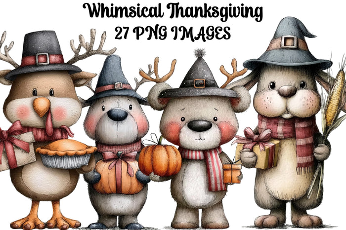 Whimsical Thanksgiving Clipart Bundle