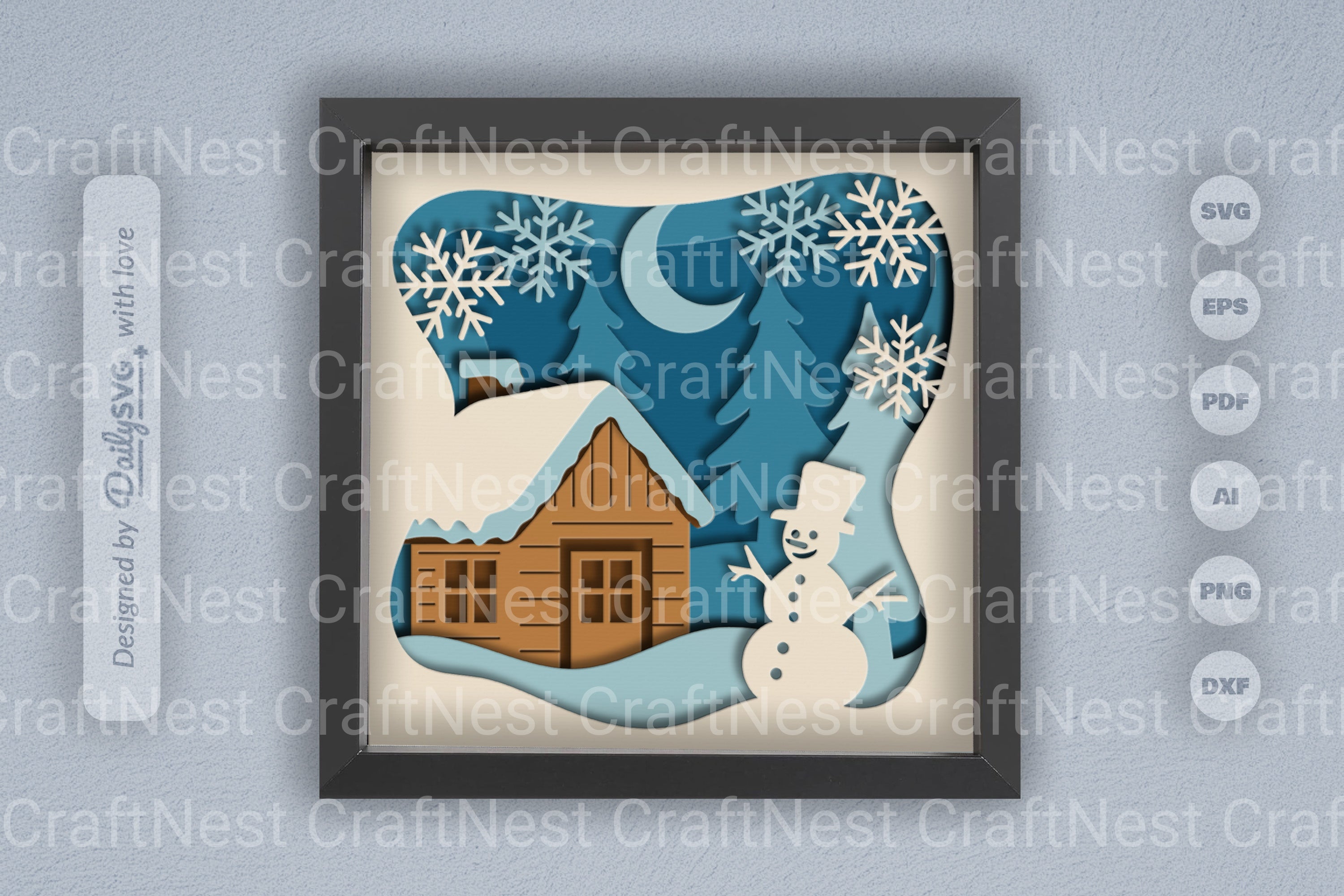 Winter Cabin Papercut SVG Bundle with Snowman