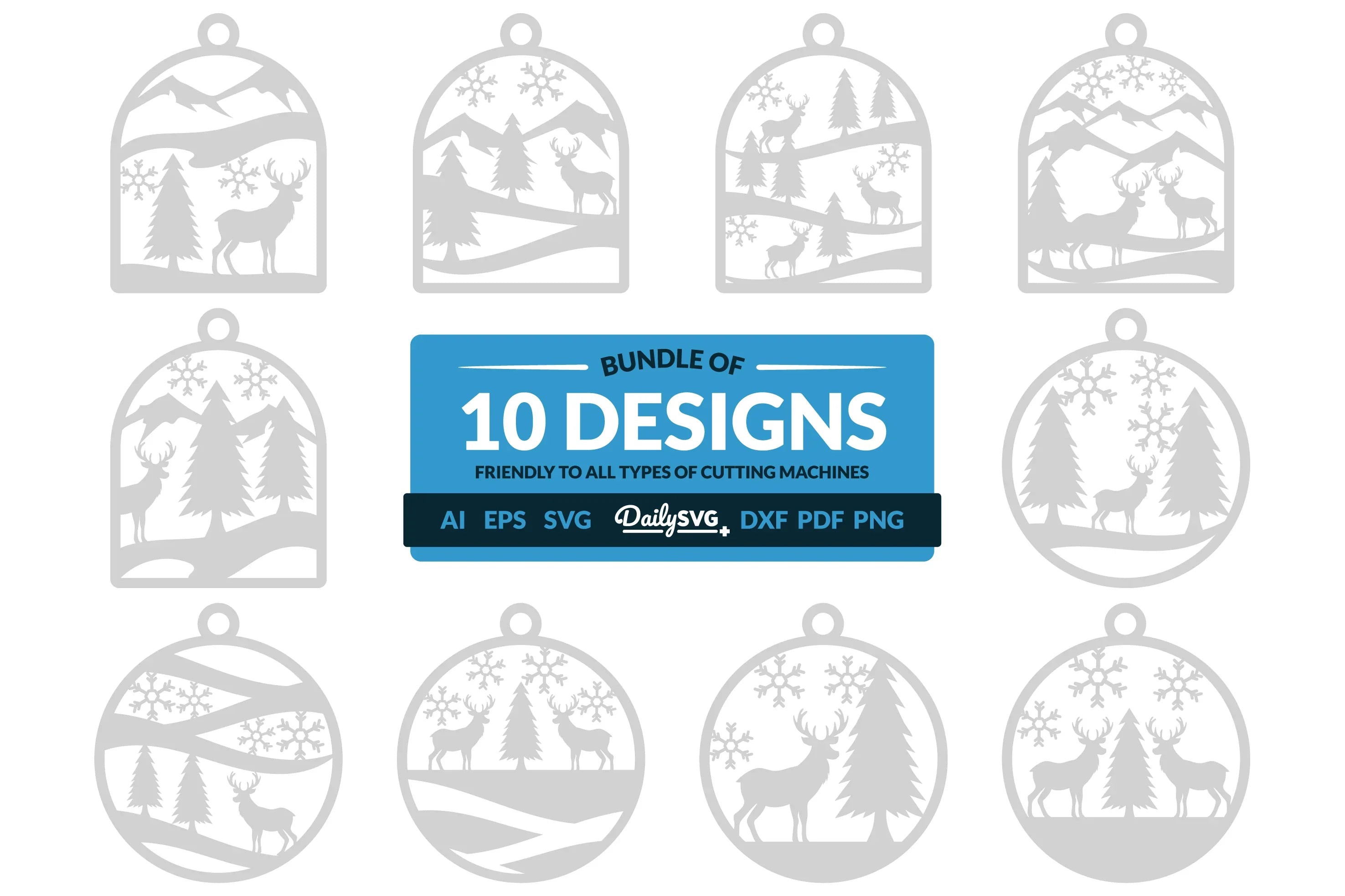 Winter Deer Keychain Clipart SVG Bundle