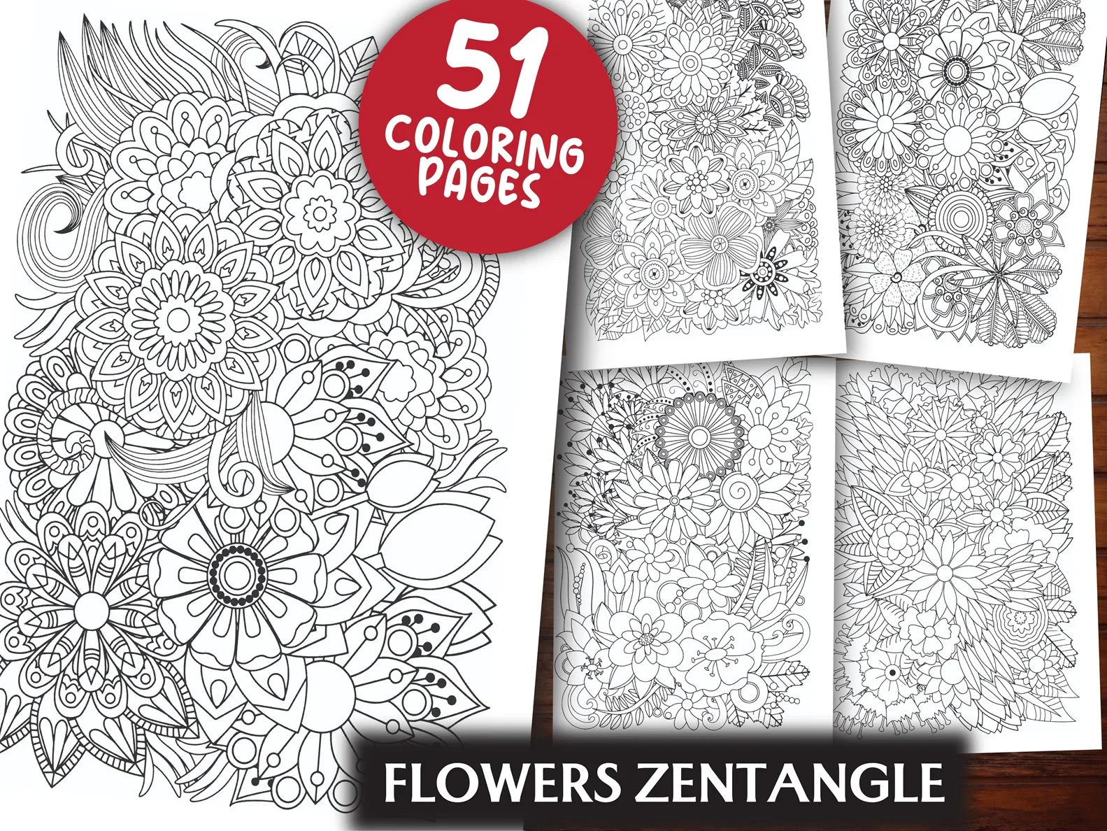 Flowers Zentangle Coloring Book