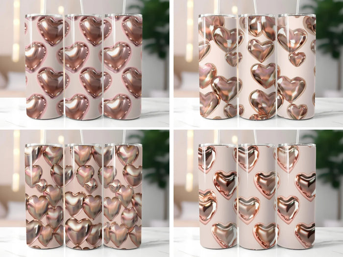 Metallic Rose Gold Hearts Tumbler Wrap