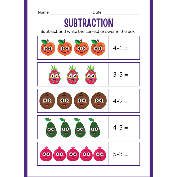 Kindergarten Subtraction Workbook
