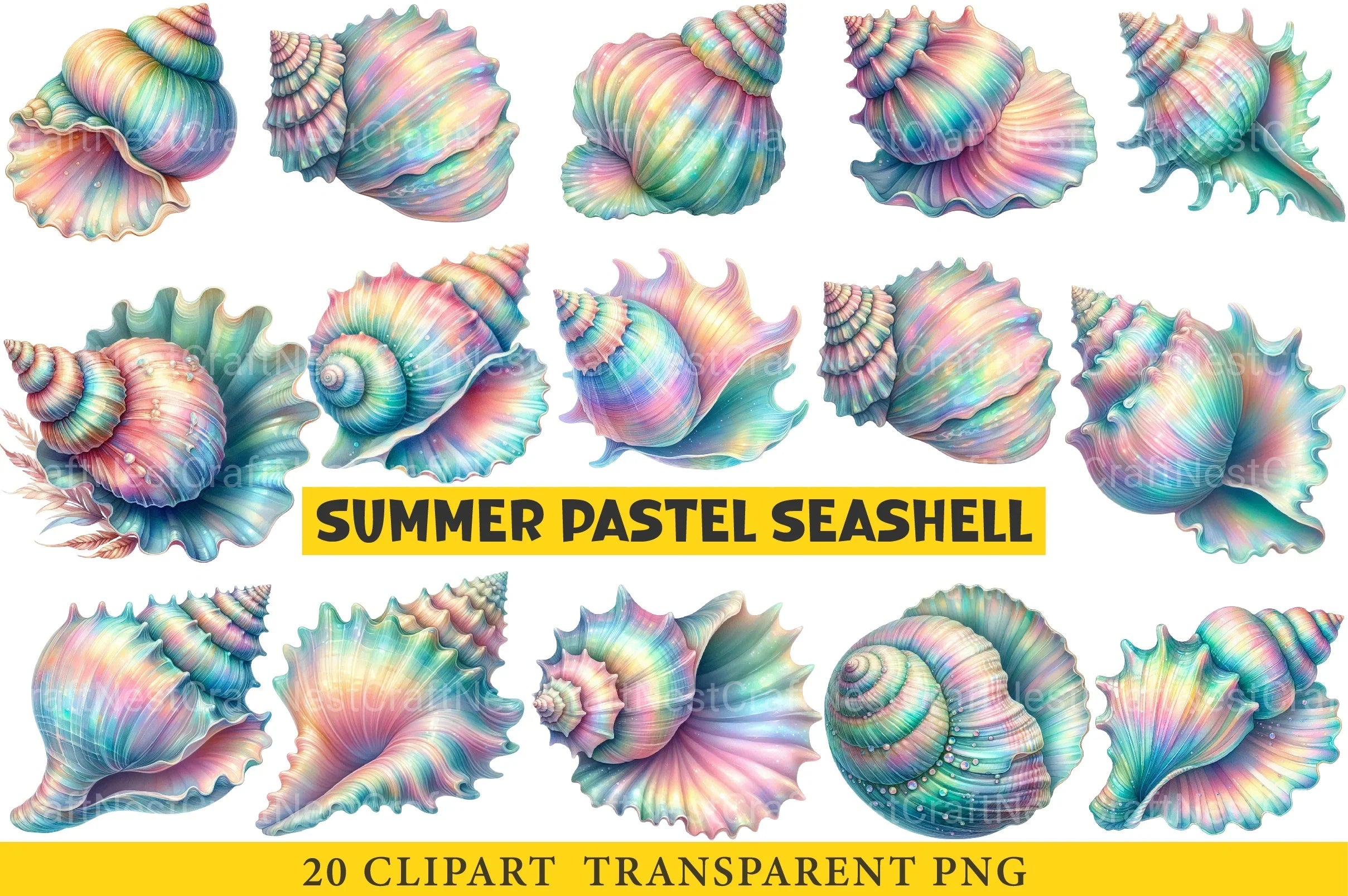 Summer Pastel Seashell Clipart Bundle