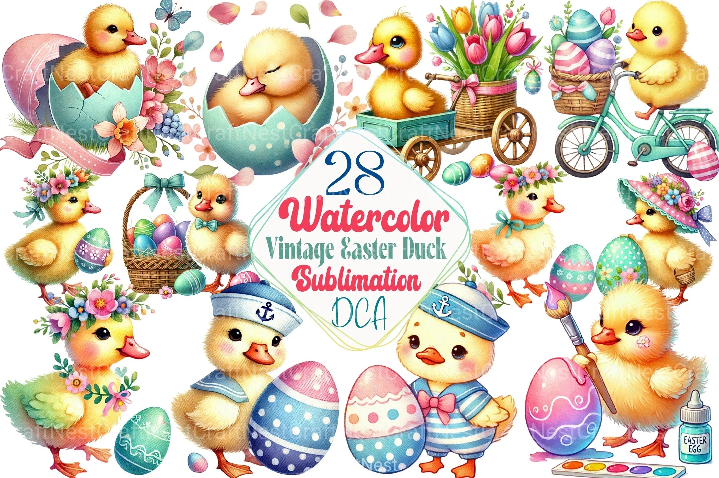 Vintage Easter Duck Clipart Bundle