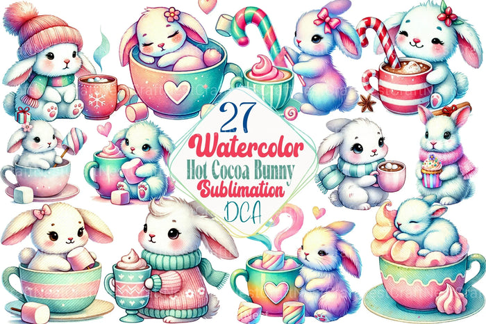 Hot Cocoa Bunny Clipart Bundle