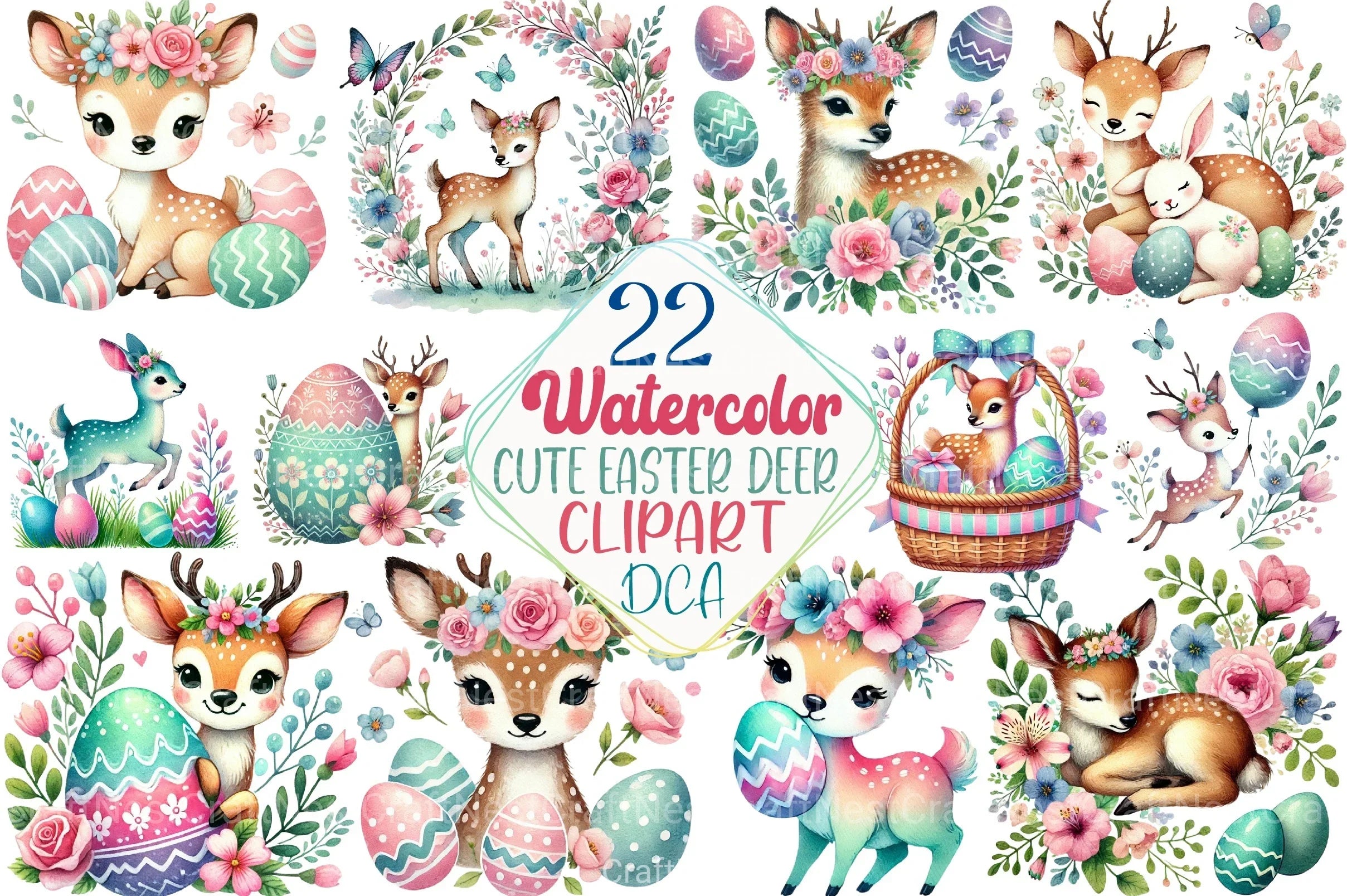 Cute Easter Deer Clipart Bundle