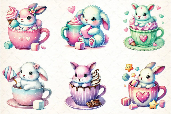 Hot Cocoa Bunny Clipart Bundle