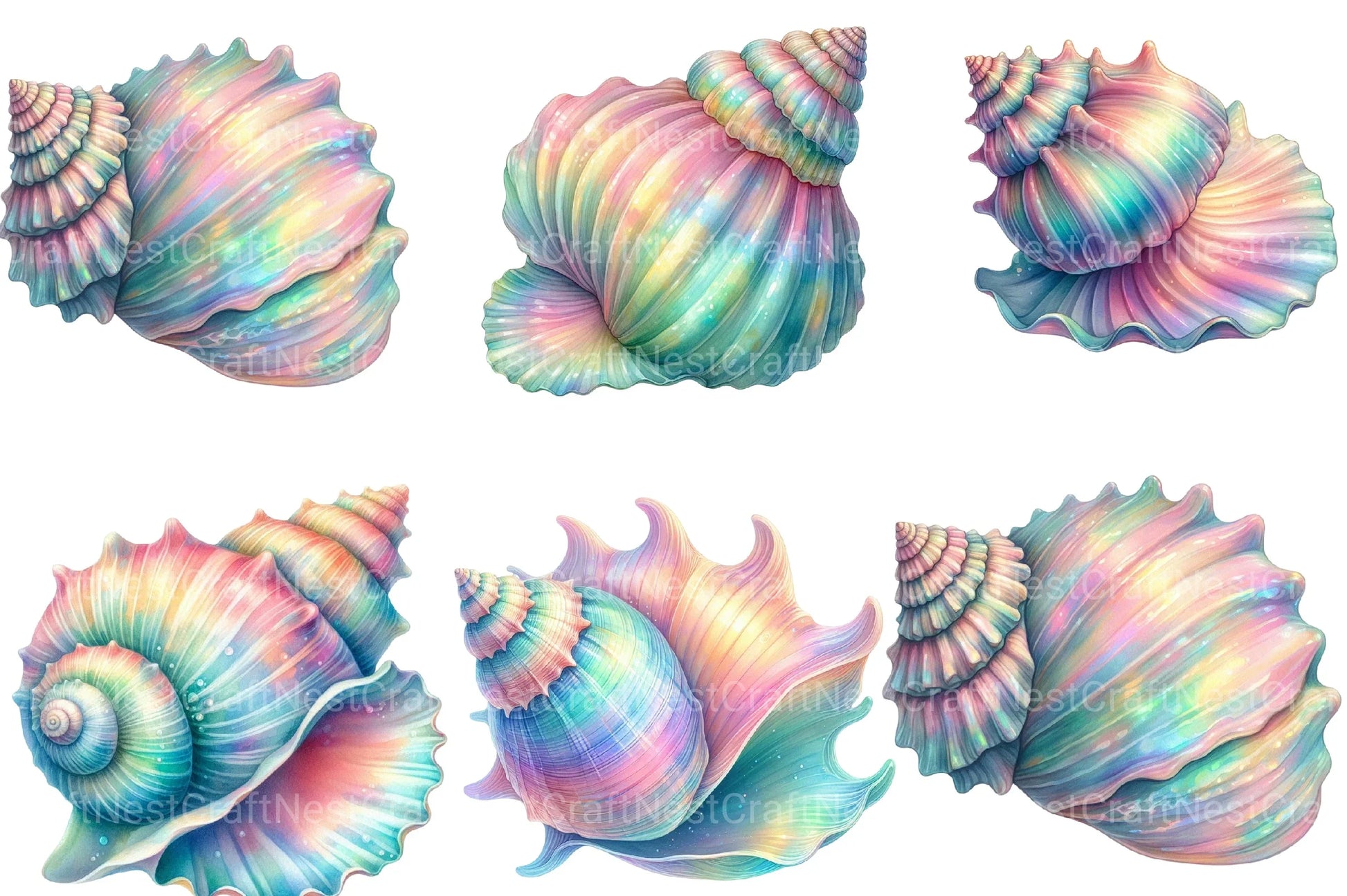 Summer Pastel Seashell Clipart Bundle