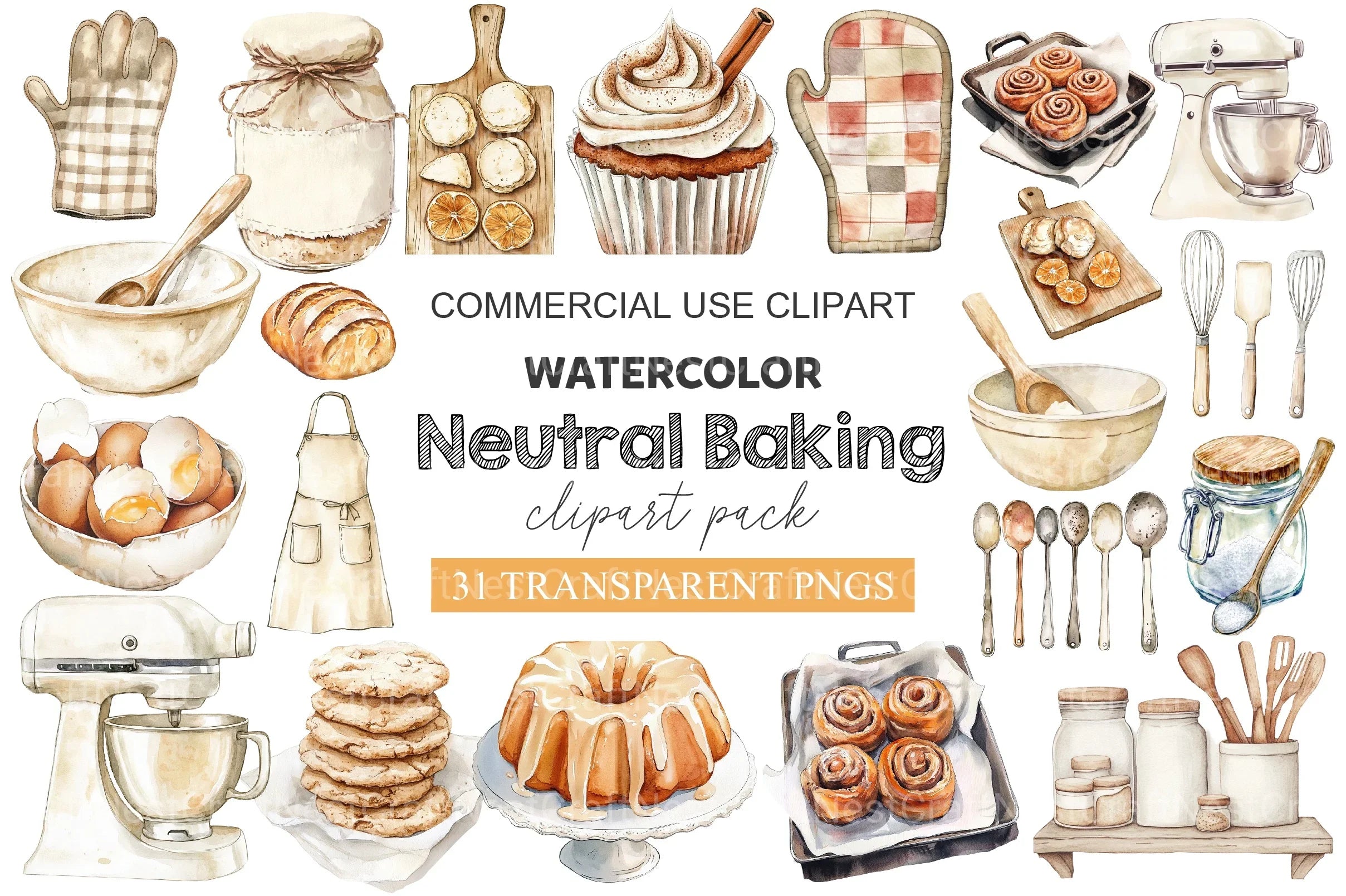 Neutral Baking Clipart Bundle