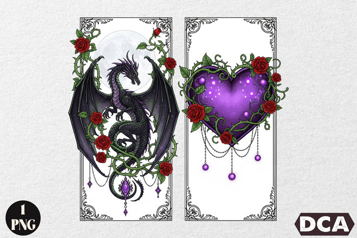 Gothic Dragons Love Flower Clipart Bundle