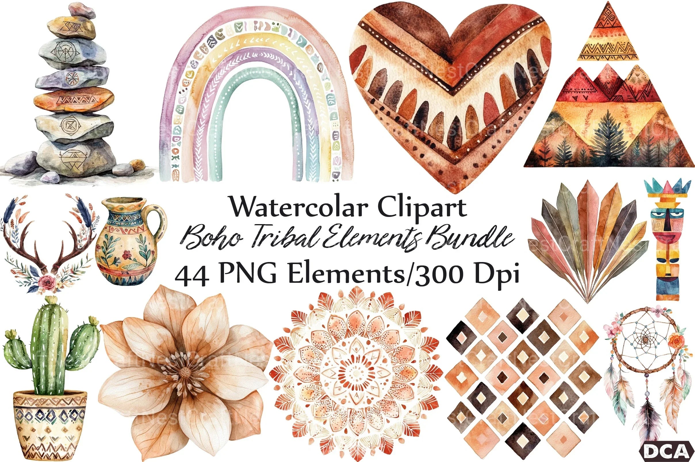 Boho Tribal Elements Clipart Bundle