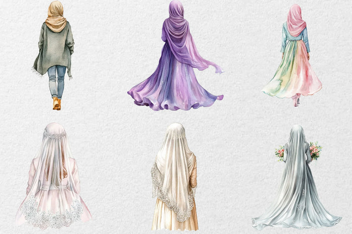 Hijab Girl Backside Clipart Bundle