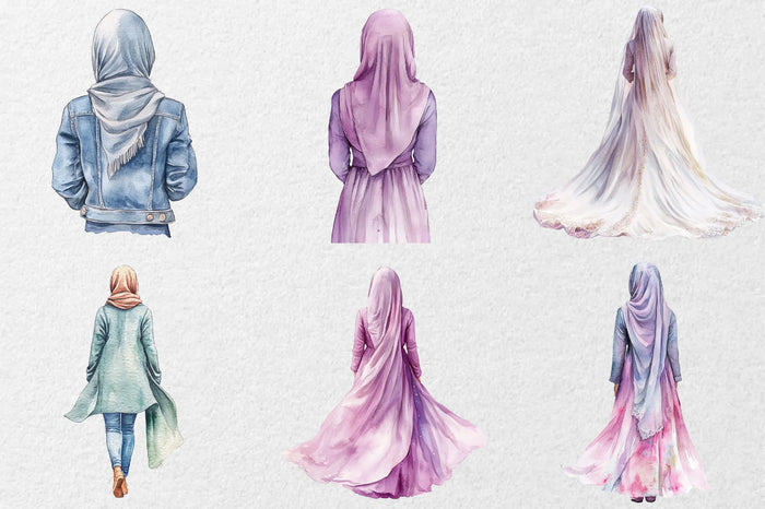 Hijab Girl Backside Clipart Bundle