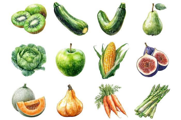 Fall Harvest Fruits & Veggies Clipart Bundle