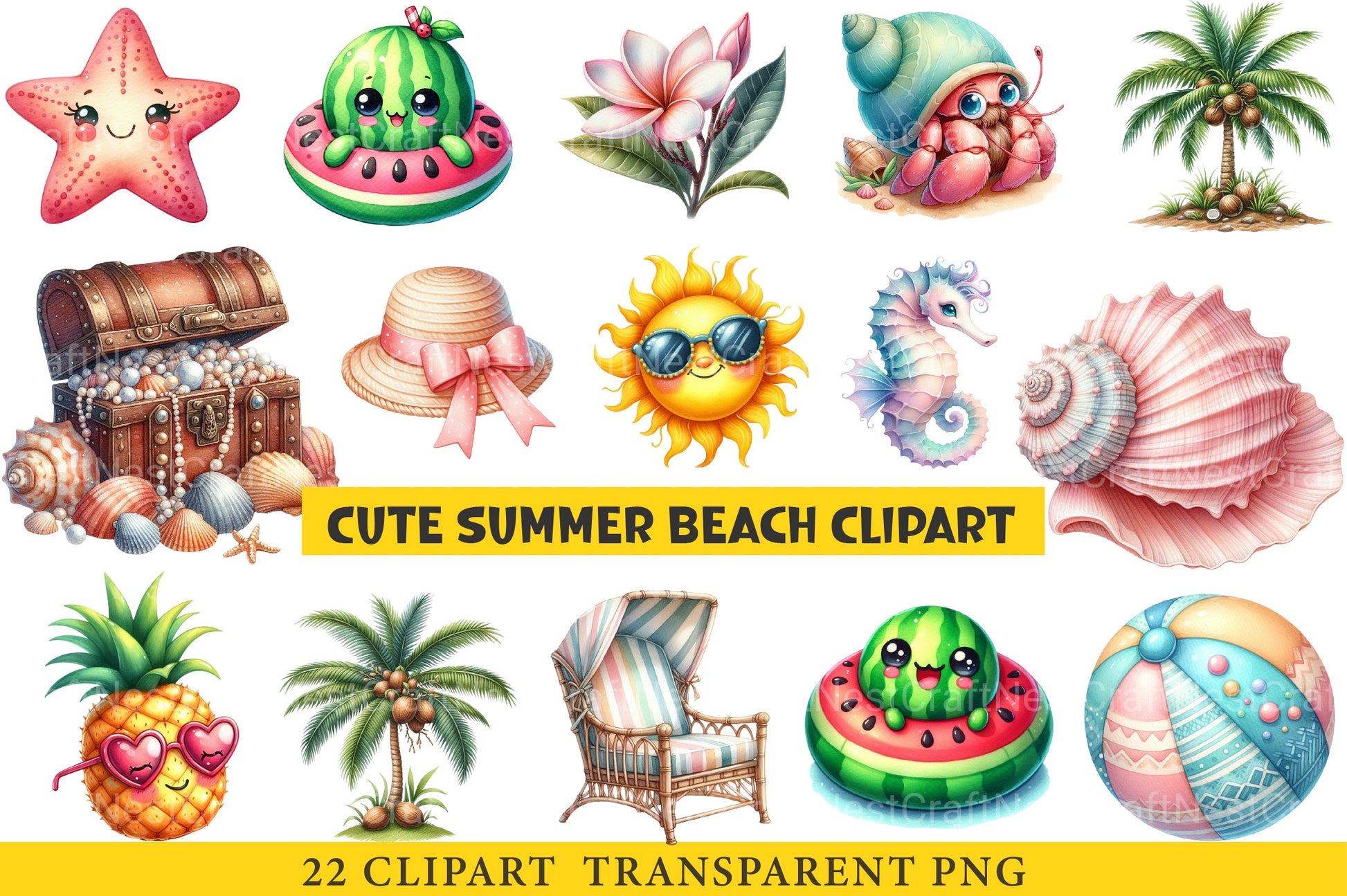 Cute Summer Beach Clipart Bundle 1
