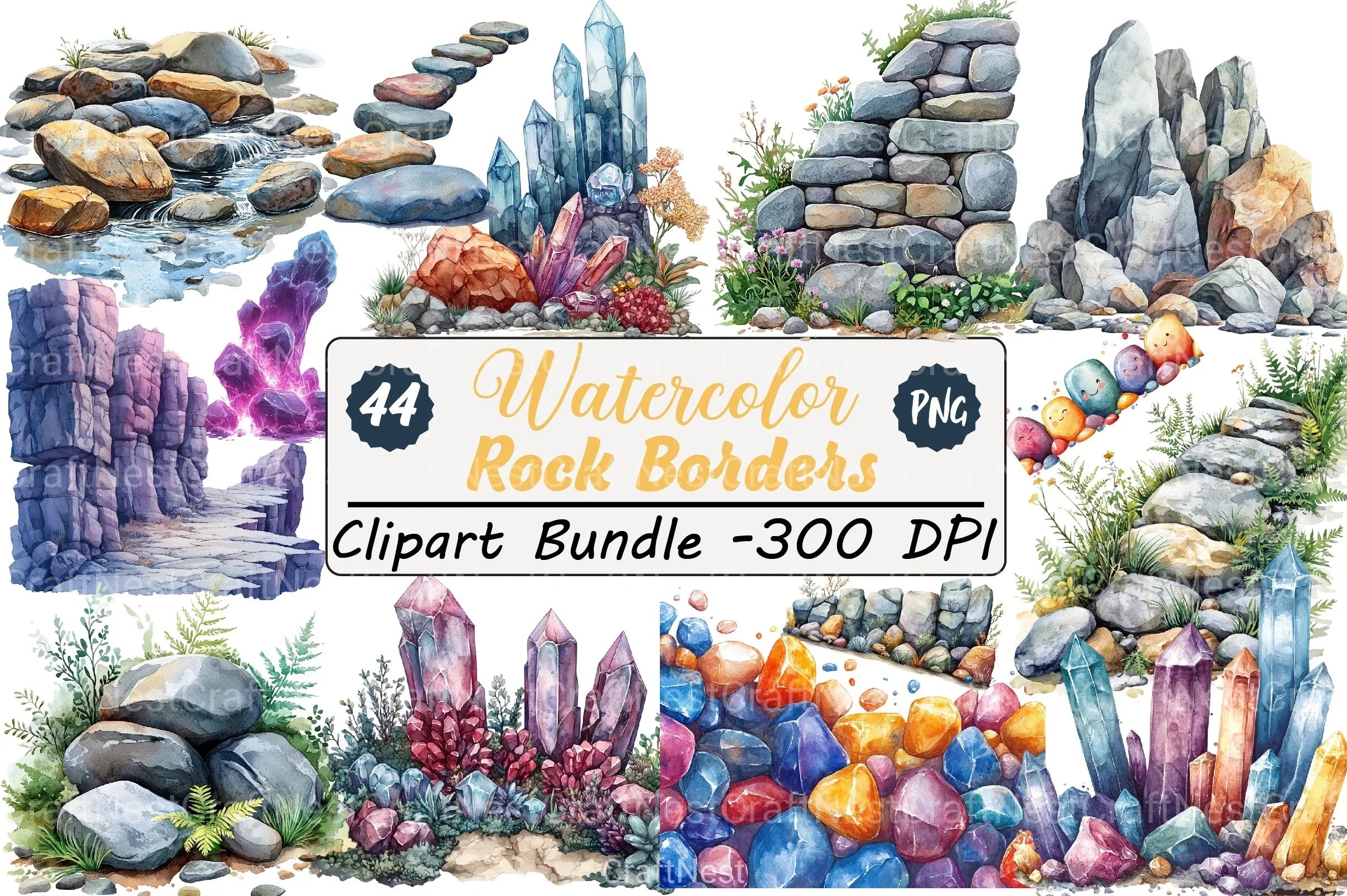 Rock Borders Clipart Bundle