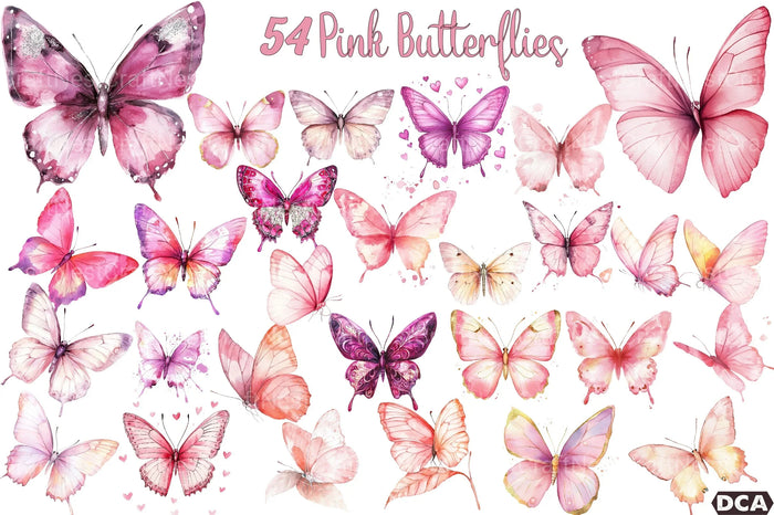 Pink Butterflies Clipart Bundle