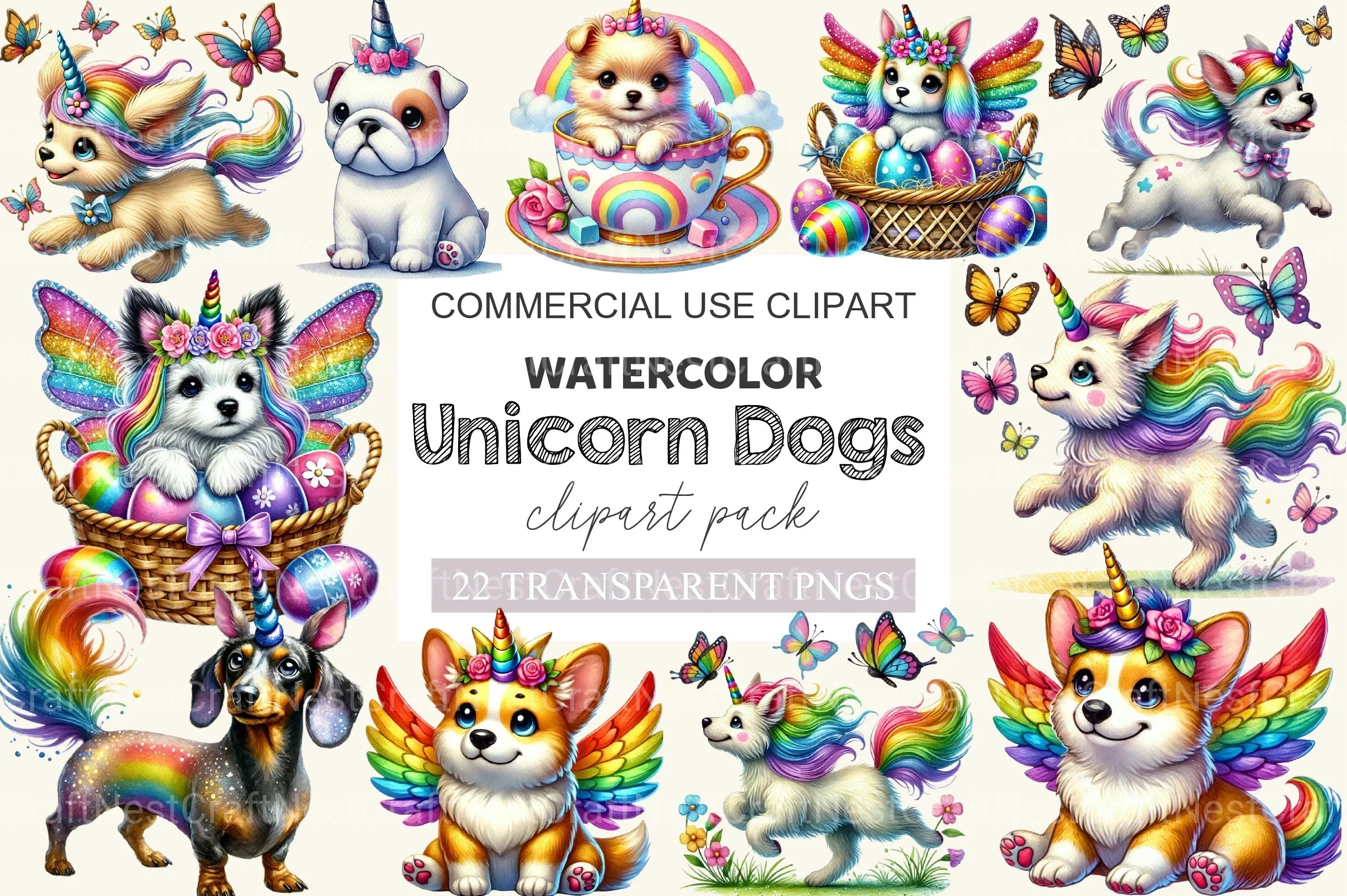 Unicorn Dogs Clipart Bundle