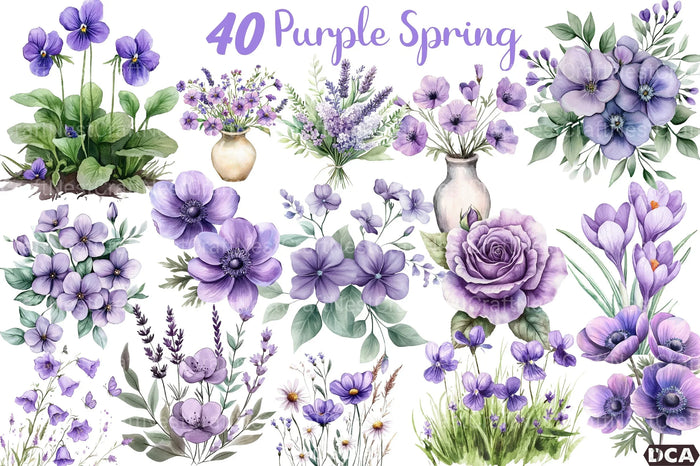 Purple Spring Clipart Bundle