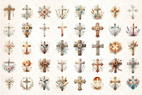 Boho Jesus Cross Clipart Bundle