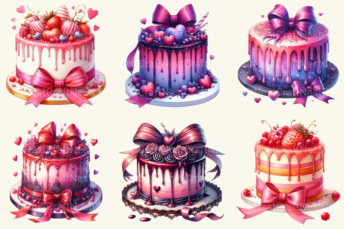 Valentine Drooping Cake Clipart Bundle