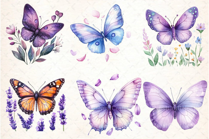 Purple Spring Butterfly Clipart Bundle