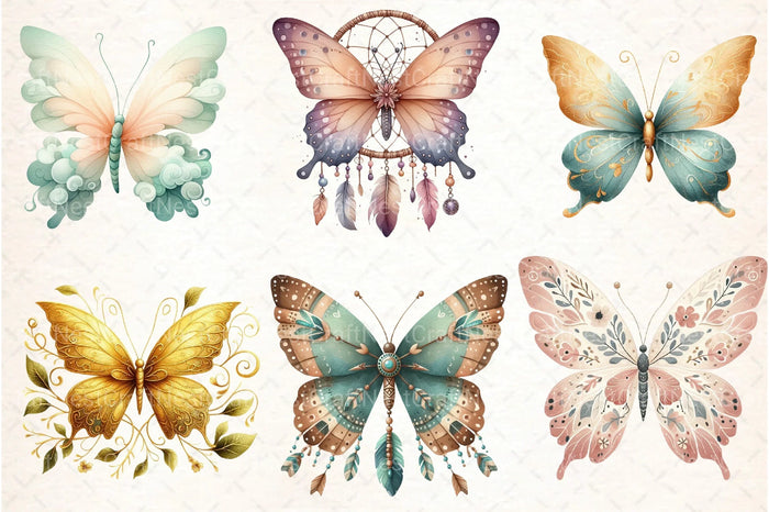 Boho Butterfly Clipart Bundle