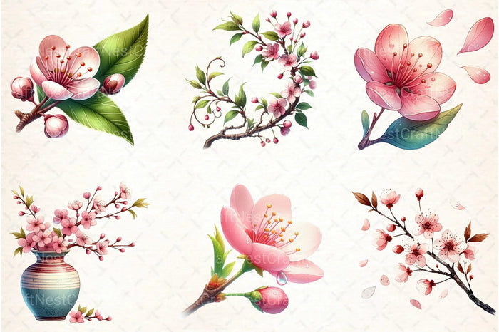 Japanese Cherry Blossom Clipart Bundle