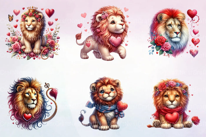 Valentine Lion Clipart Bundle