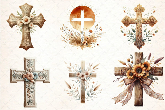 Boho Jesus Cross Clipart Bundle