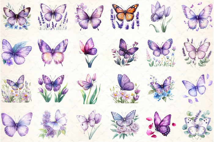Purple Spring Butterfly Clipart Bundle