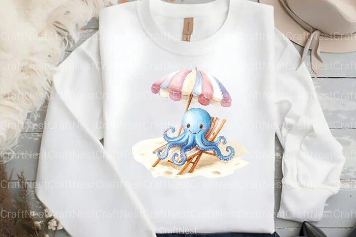 Summer Beach Octopus Clipart Bundle