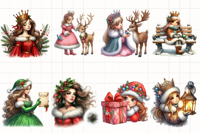 Christmas Princess Clipart Bundle